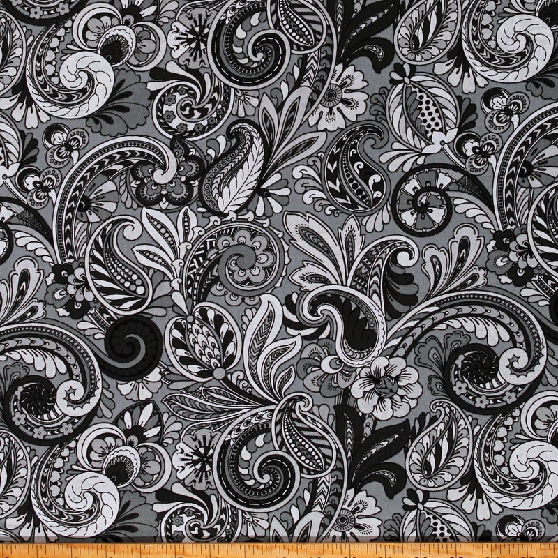 Gray Floral Fabric - Etsy