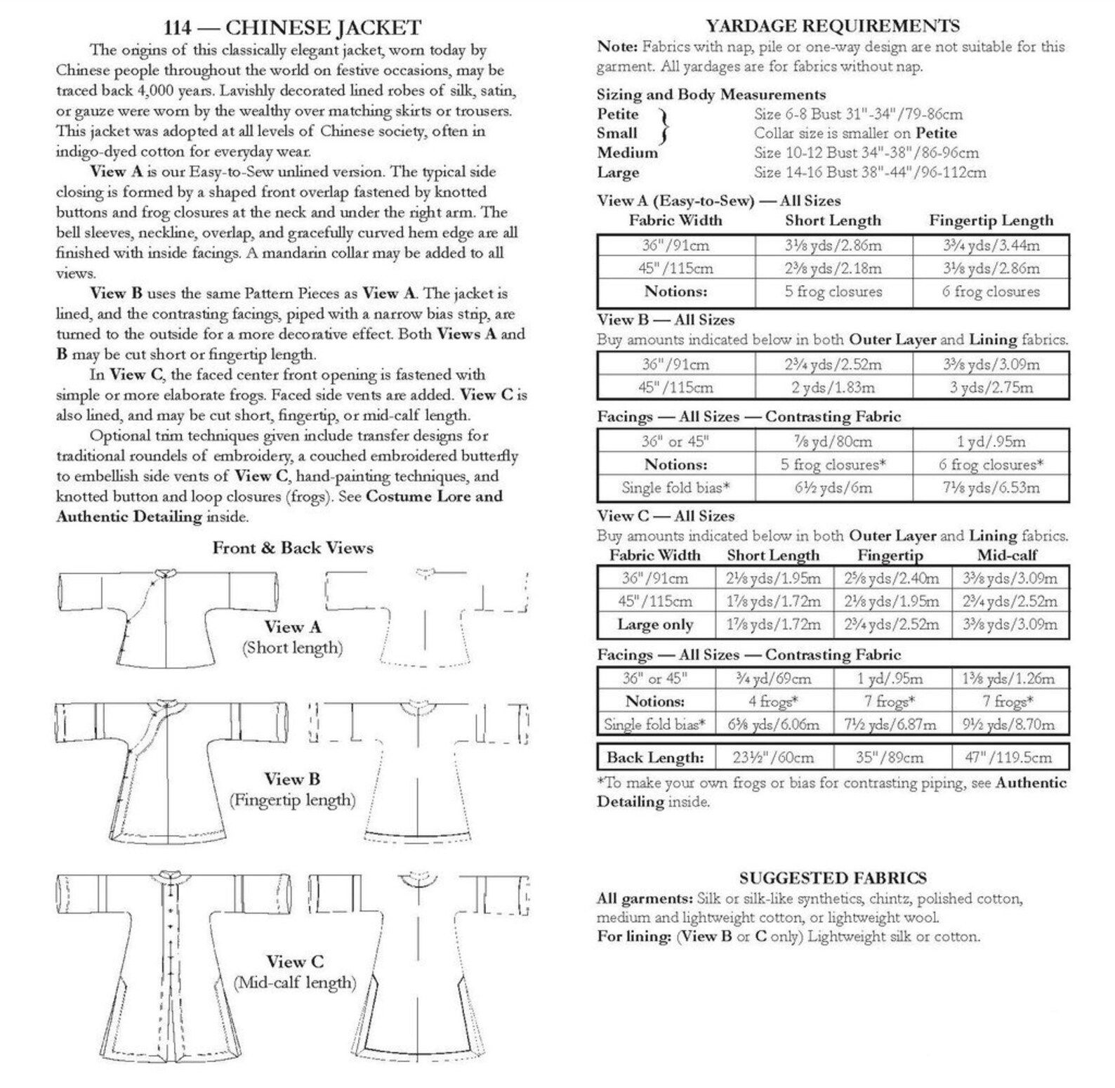 Folkwear Chinese Jacket 114 China Coat Sewing Pattern | Etsy