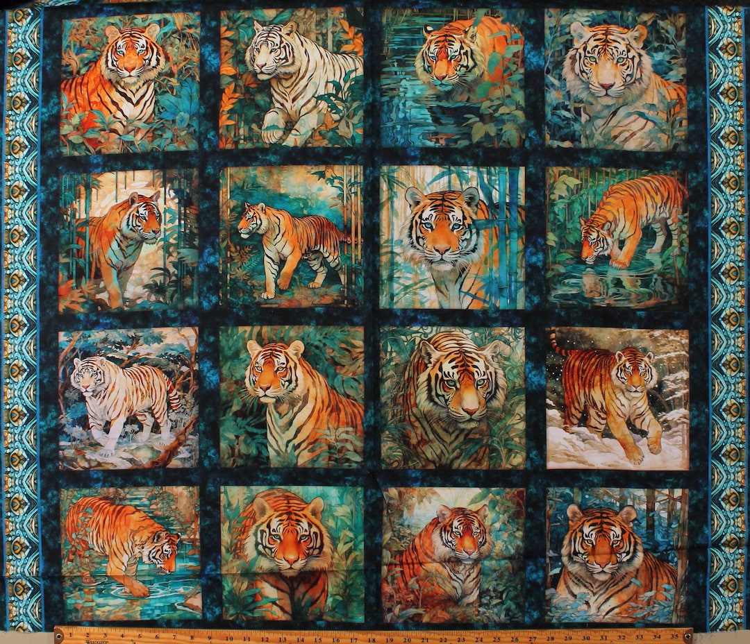 36" X 44" Panel Tigers Animals Eye of the Tiger Blocks Squares ...