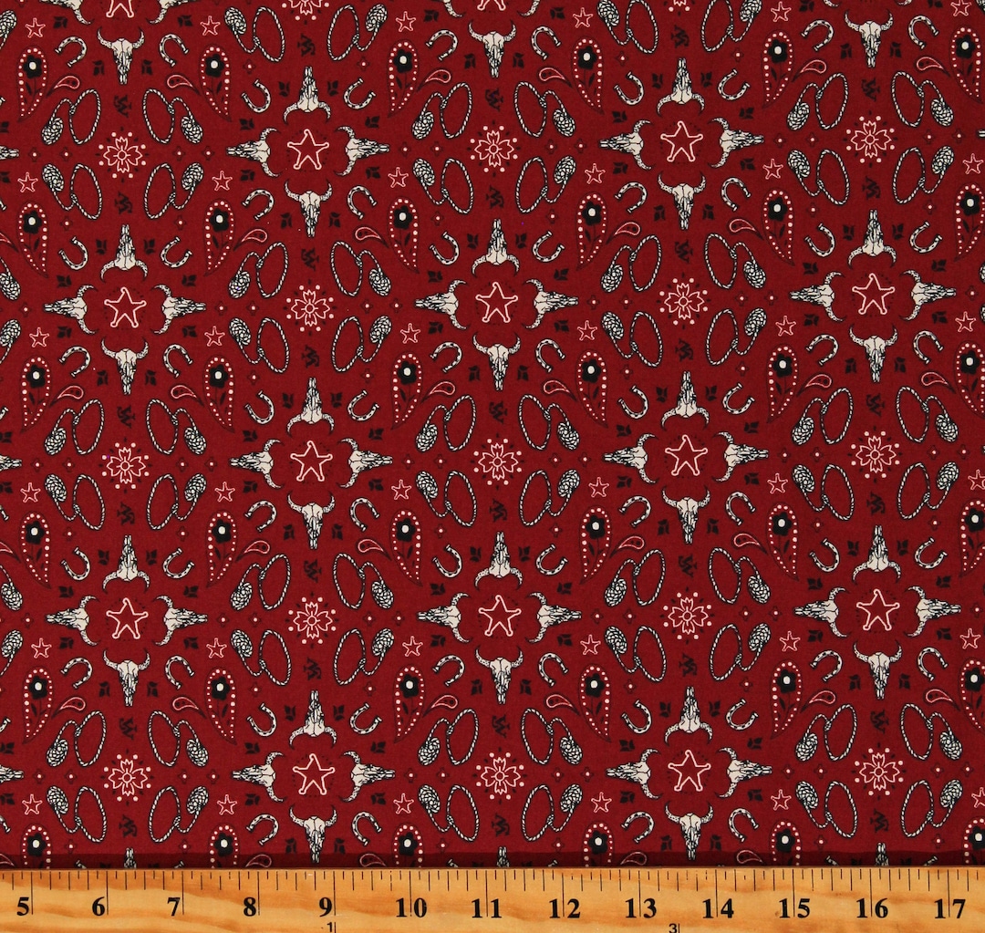 Cotton John Wayne Courage Bandana Lassos Stars Horns Horse Shoes ...