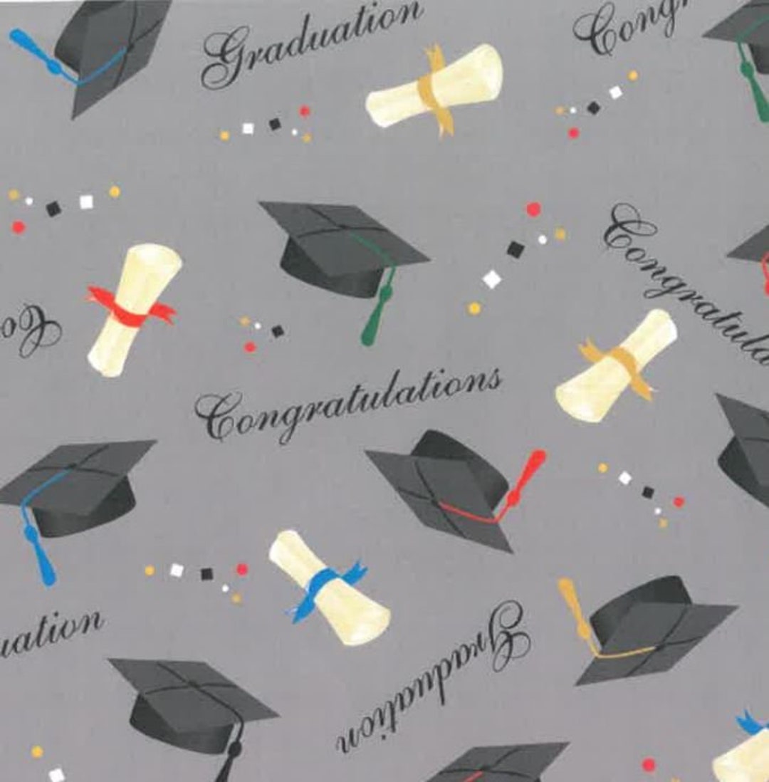 1 FAT QUARTER - Cotton Graduate Graduation Caps Diploma Toss School ...