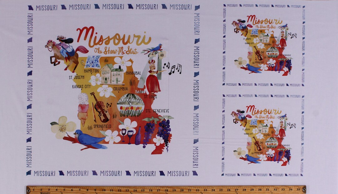 24" X 44" Panel Missouri State Symbols Emblems Icons White Hawthorn ...
