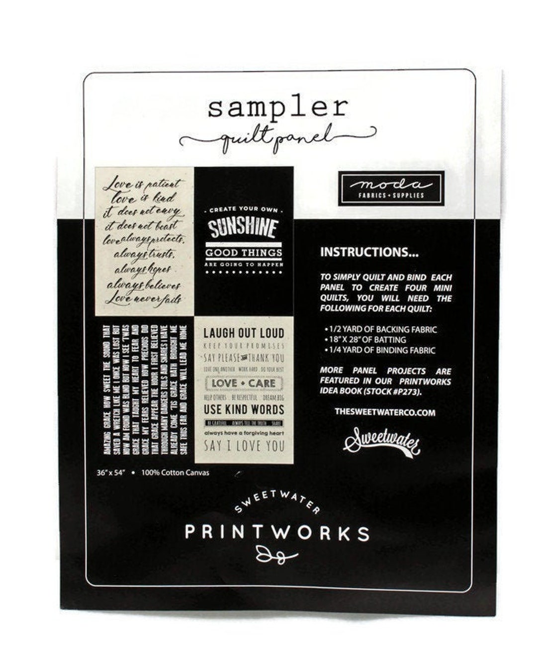 Sampler Quilt Panel 36"x 54" Sweetwater Printworks Quotes Sayings Words ...