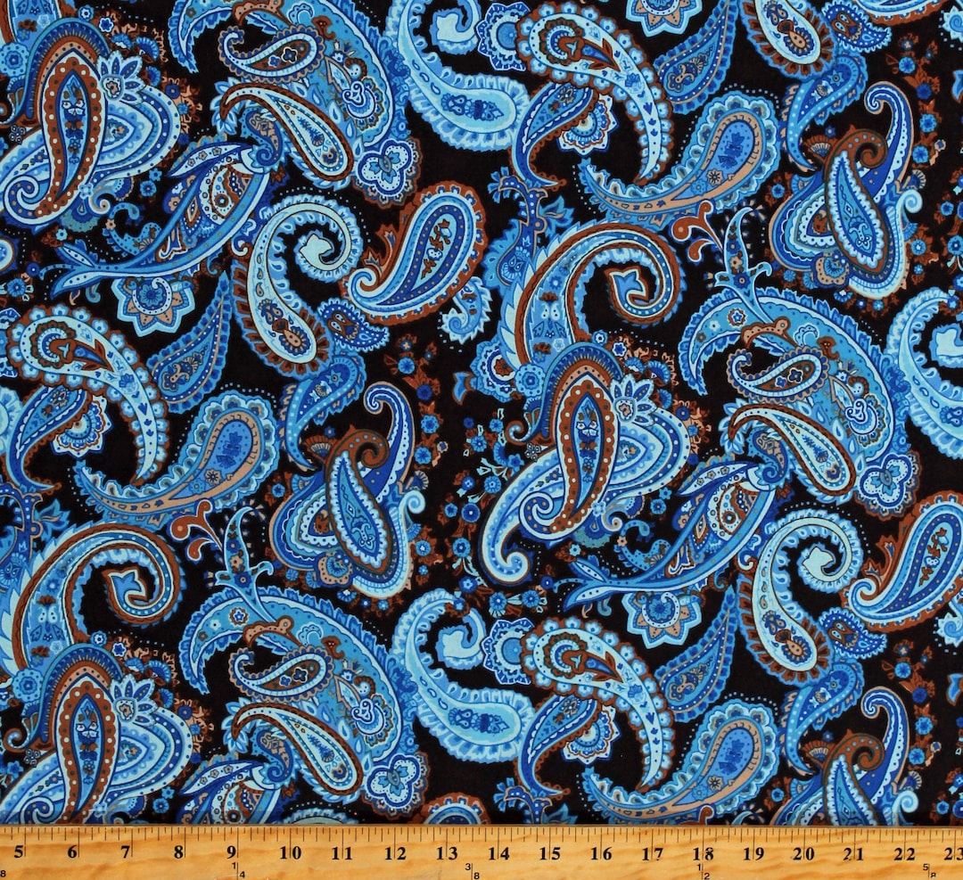 Cotton Paisley Paisleys Design Swirl Patterned Floral Brown Blue Cotton ...