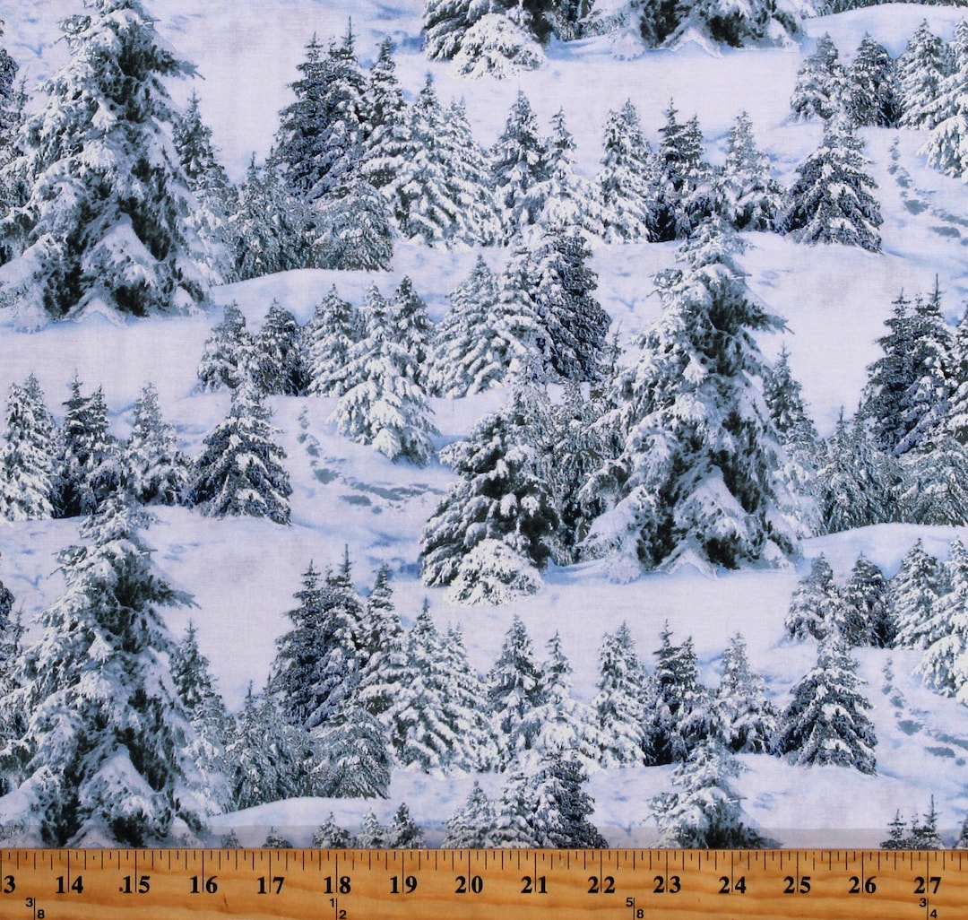 Cotton Winter Trees Snowy Pine Trees Evergreens White Landscape Medley ...