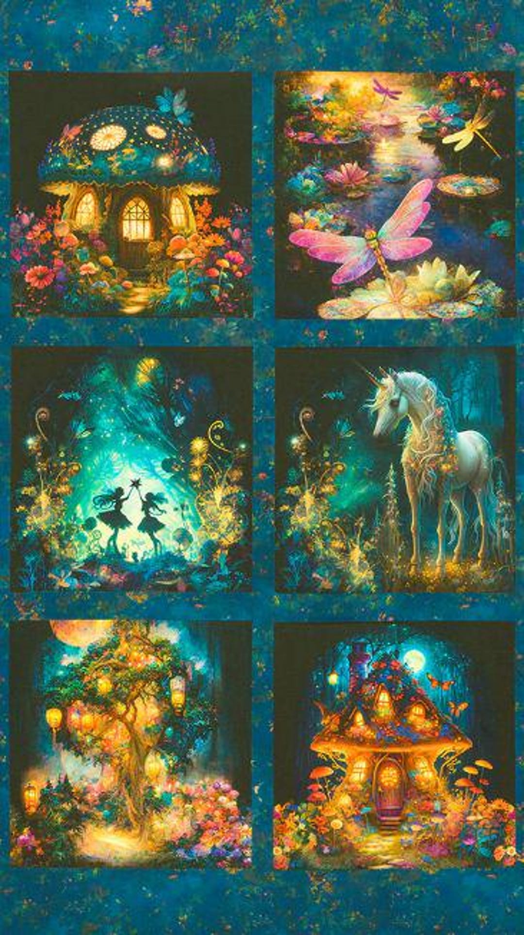 24" X 44" Panel Night Fable Magic Fairy Unicorn Mushroom Illuminated ...