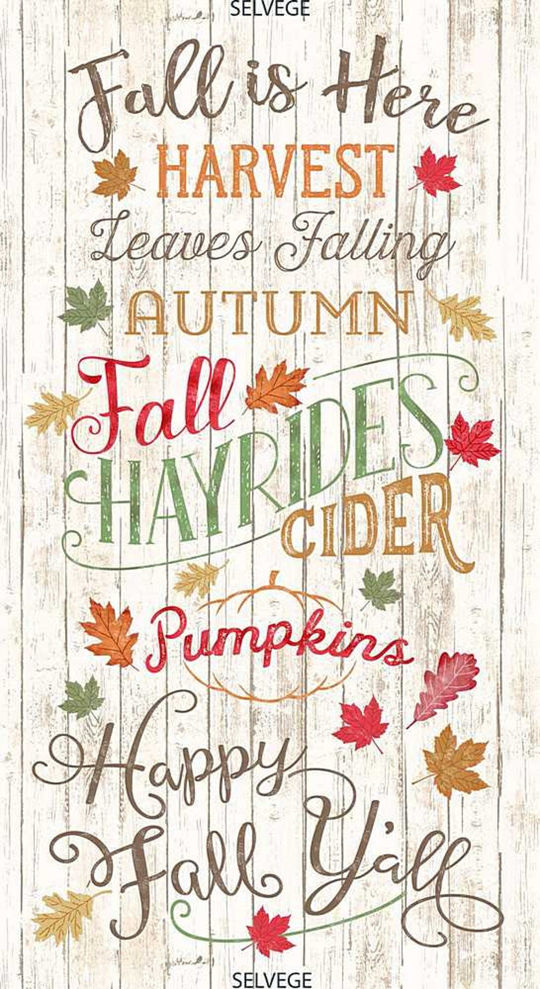 23.5" X 44" Panel Fall is Here Autumn Fall Sayings Phrases Words Leaves ...
