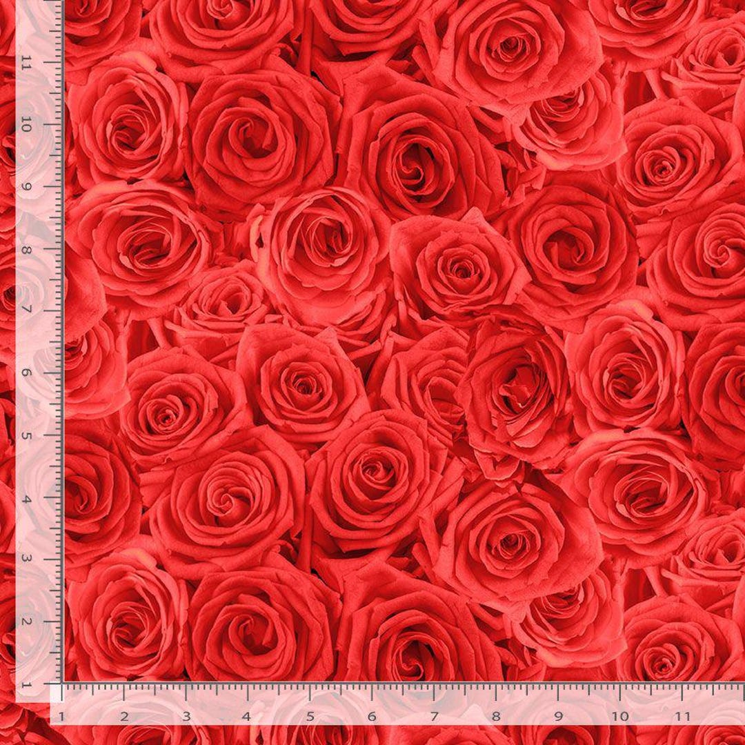 Cotton Red Roses Flowers Floral Plants Red Cotton Fabric Print by the ...