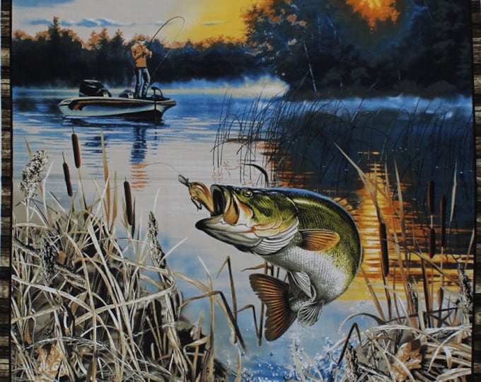 New Large REALTREE BASS FISH in Lake Digital 100% Cotton Panel for ...