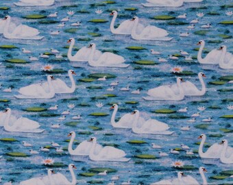 Art Deco Swans Fabric Duck Egg on Soft Cream by Katerhees Coastal ...