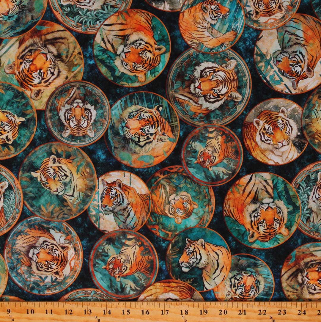 Cotton Eye of the Tiger Quilting Treasures Symbol Circles Animals ...