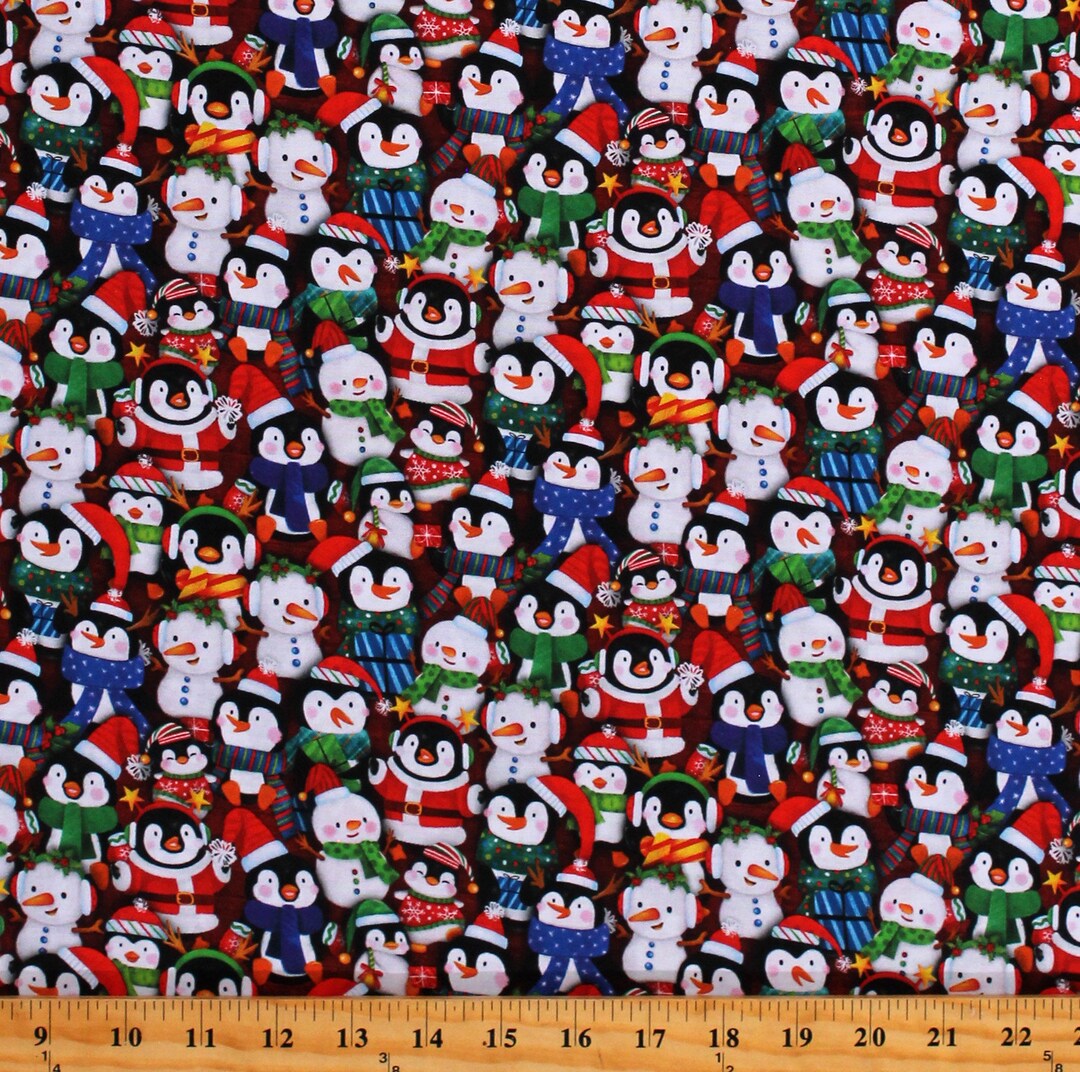 Cotton Stacked Penguins Snowman Snowmen Santa Hats Christmas Holiday ...