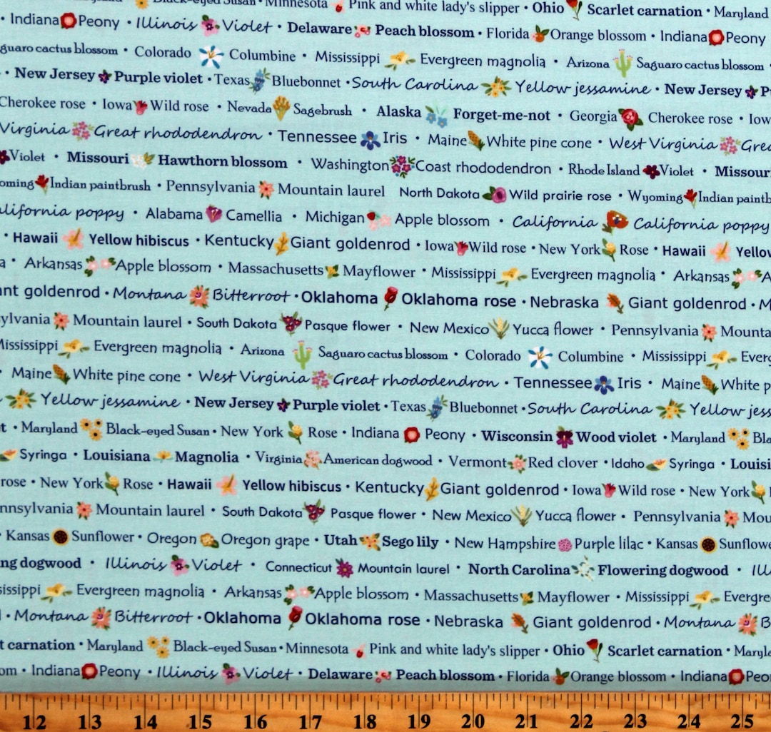 Cotton Floral States of America State Flowers Words Scripts Writings ...