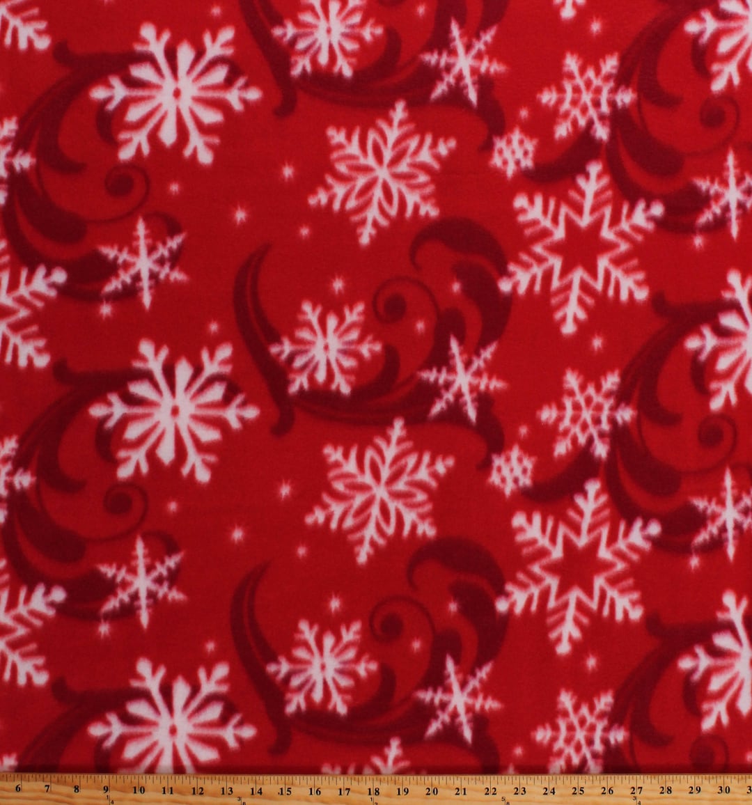 Fleece Snowflakes Snow Swirls on Red Winter Christmas Holiday Fleece ...