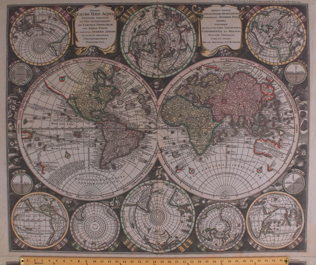 36" X 44" Panel Maps Globes Global Travel Vintage Blueprints Digital ...