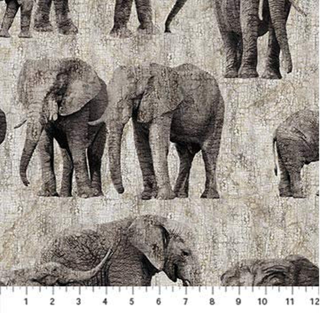 Cotton Elephants Animals African Safari New Dawn Gray Cotton Fabric ...