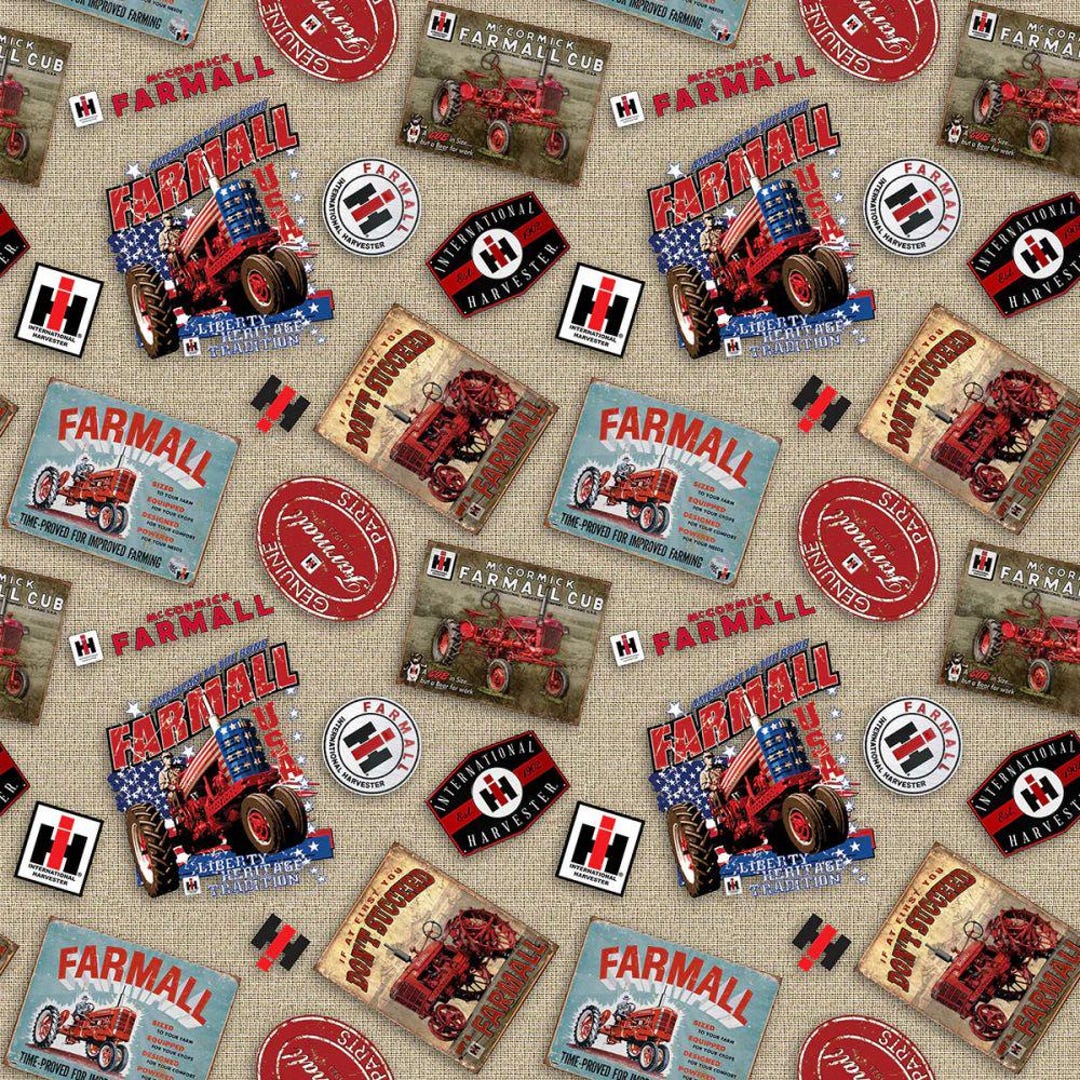 Cotton Farmall Farm Tractor Fabric Farmall Logos Burlap Officially ...