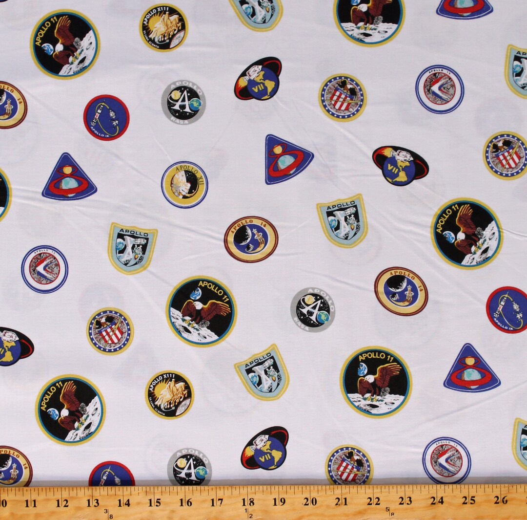 Cotton Outer Space Exploration NASA Spaceships Apollo 11 White Cotton ...
