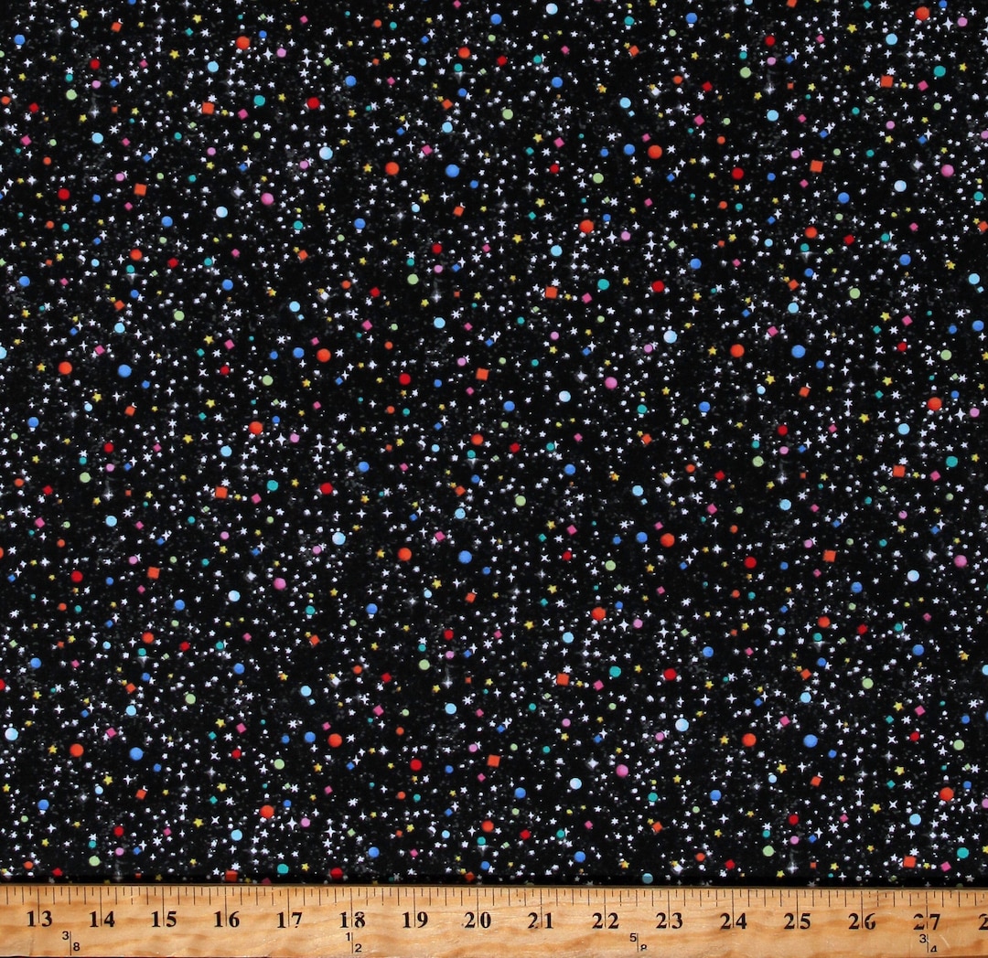 Cotton Stars Colorful Multi-color on Black Heavenly Cotton Fabric Print ...