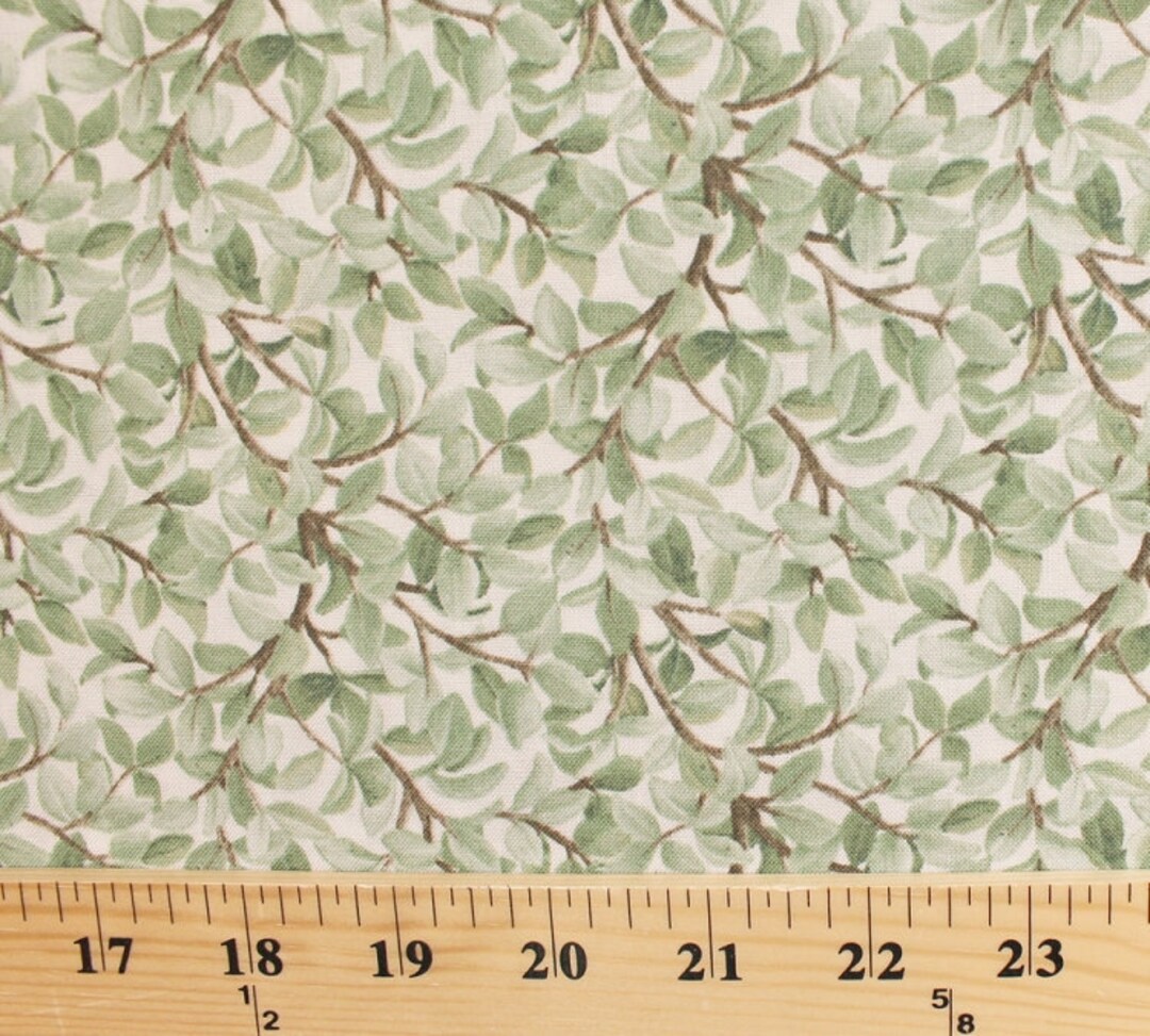 Cotton Beautiful Birds Green Leaves Branches Vines Tree Cream Cotton ...