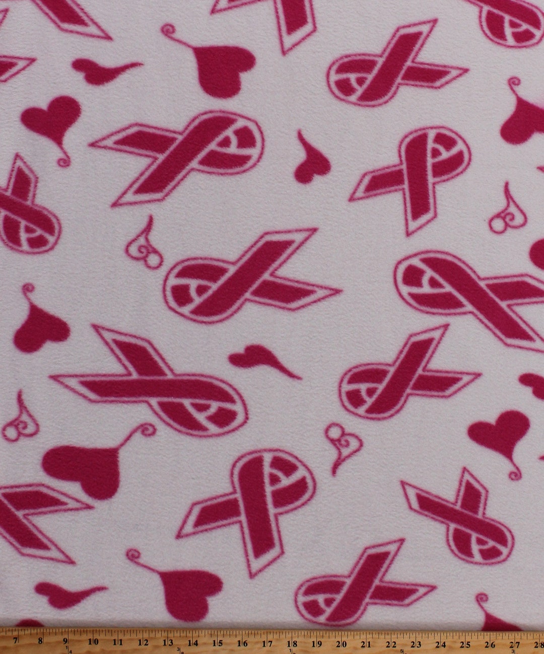Fleece Pink Ribbons Breast Cancer Awareness Ribbons Hearts on White ...