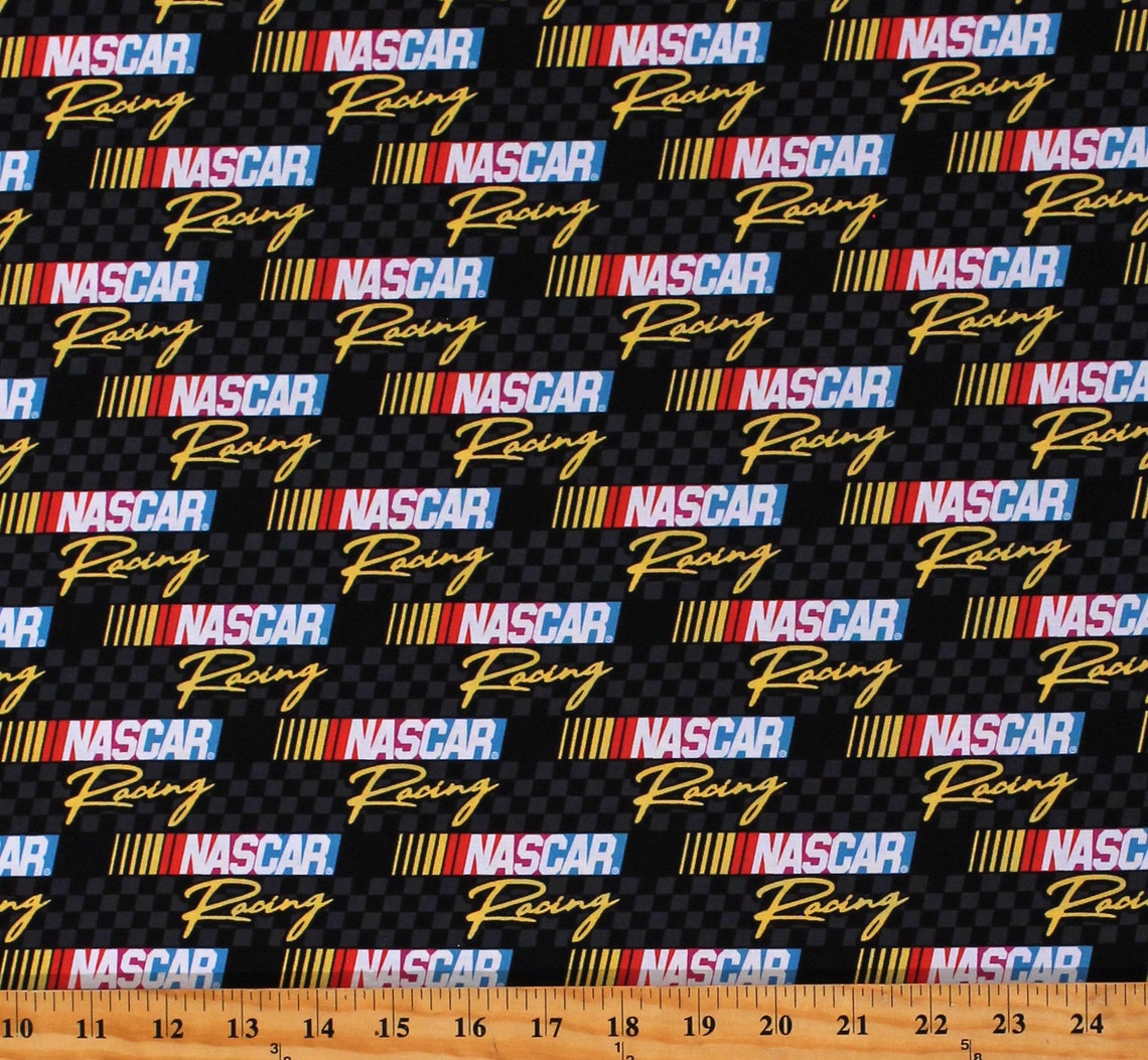 Cotton Retro Nascar Racing Logos Auto Racing Sports Black Cotton Fabric ...