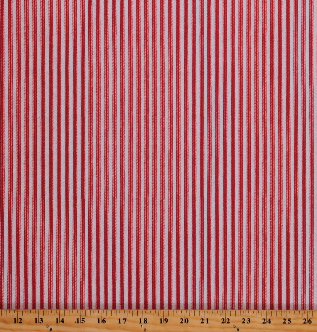 Cotton Down on the Farm Digital Red Stripes on Cream Cotton Fabric ...