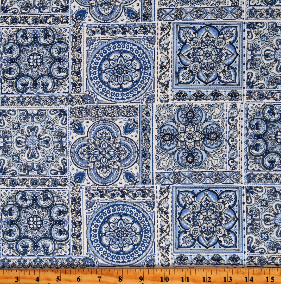 Cotton Bluesette Tiles Blue and White Design Dutch Cotton Fabric Print ...
