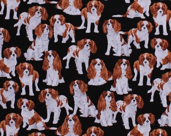 Cocker Spaniel Fabric Cocker Spaniel Coffee Dogs and Lattes Navy by ...