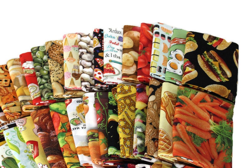 10 Fat Quarters - Food Kitchen Culinary Cuisine Fruit Veggies Candy ...