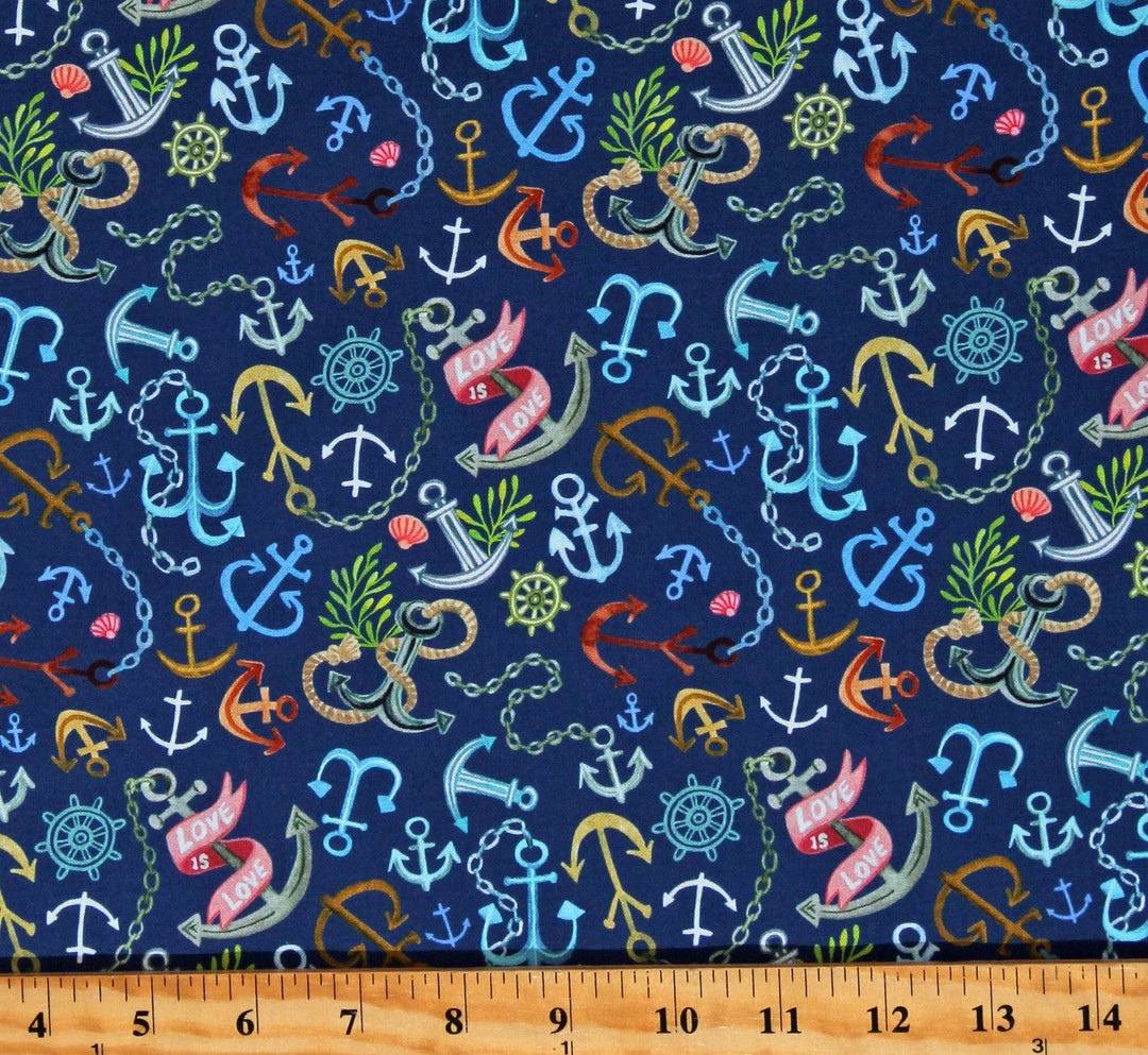Cotton Anchors Nautical You're A Catch Love is Love Beach & Sea Navy ...