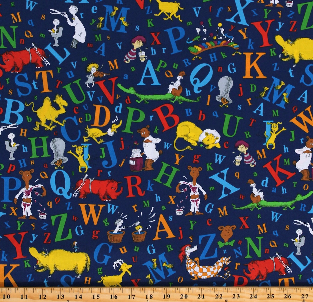 Cotton Dr. Seuss Alphabet Abc's Books Animals Blue Cotton Fabric Print ...