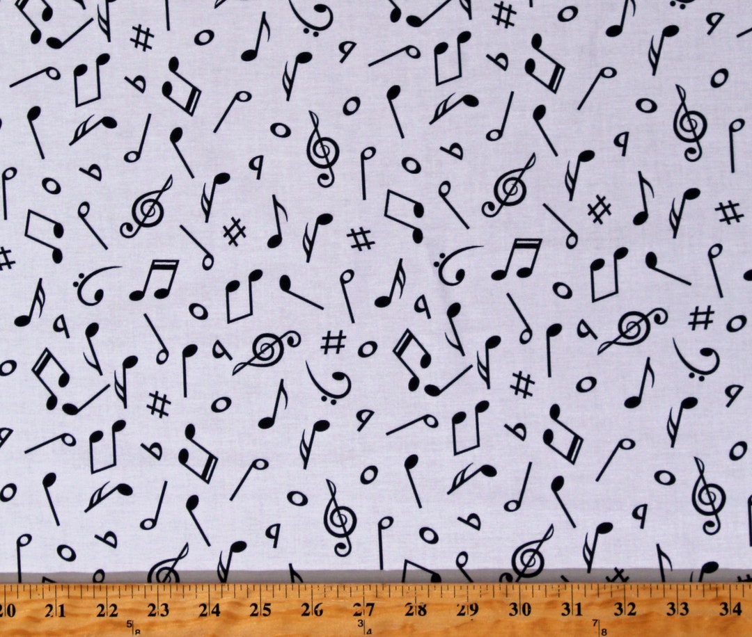 Cotton Music Notes Tossed Symbols Sharps Flats Clefs Musicians Piano ...