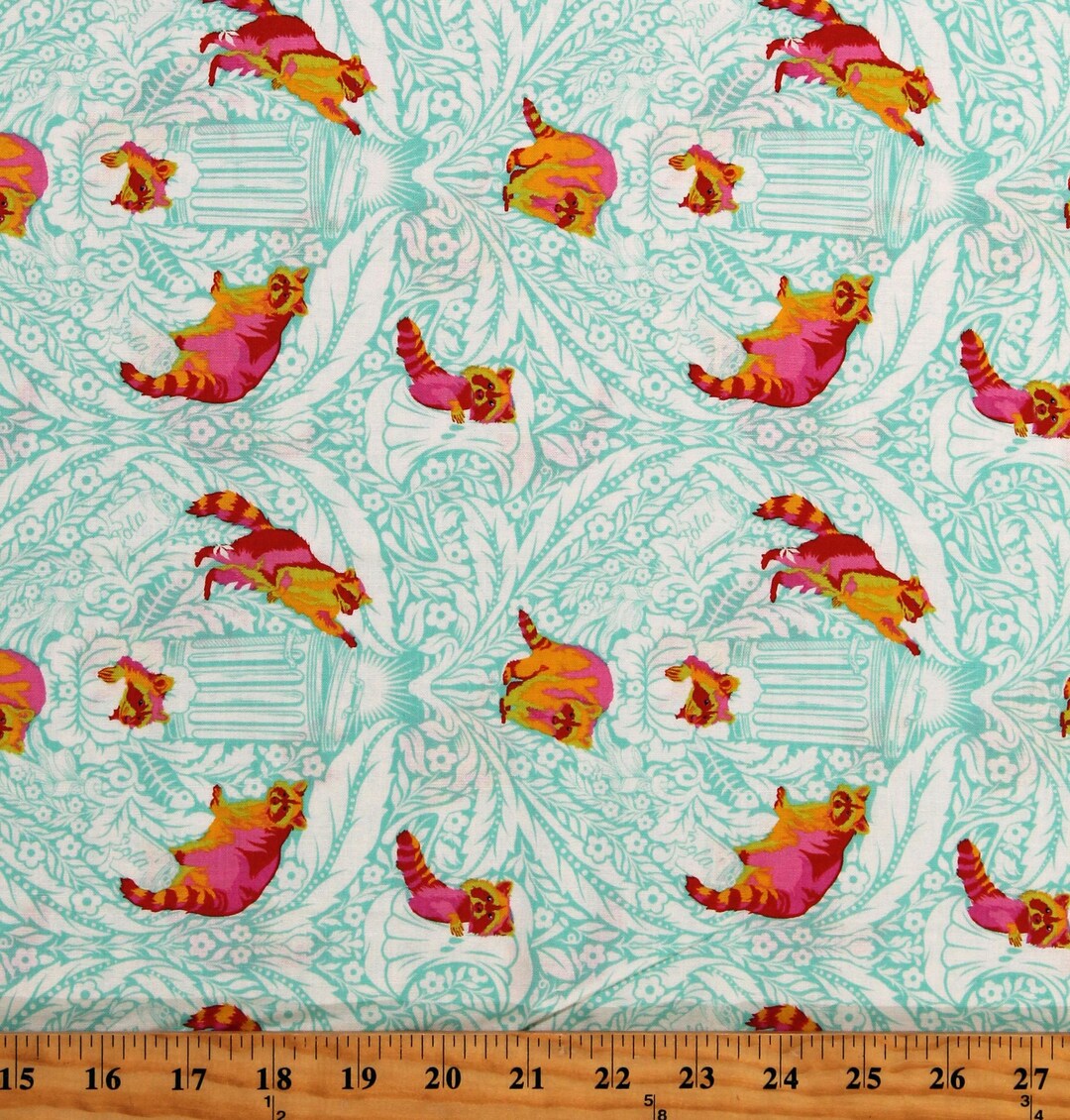 Cotton Tula Pink Tiny Beasts Floral Flowers Trash Cans Raccoons ...