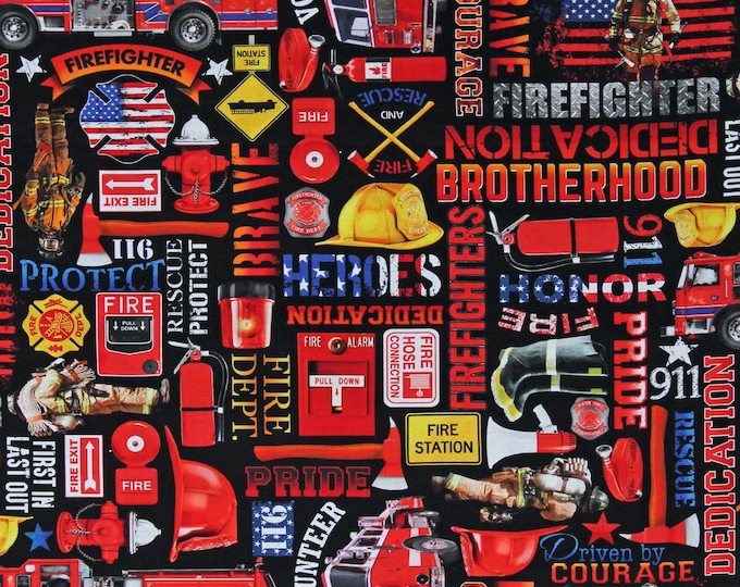 Firefighter Quilt Panel Fabric Wholecloth Red and Black Firefighter by ...