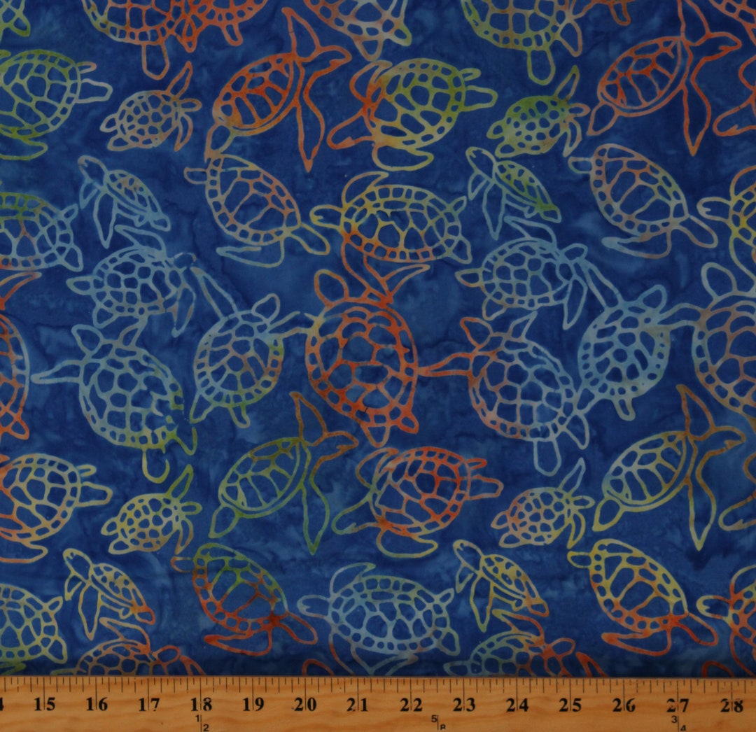 Cotton Batik Sea Turtles Rainbow Ocean Sea Cotton Fabric Print by the ...