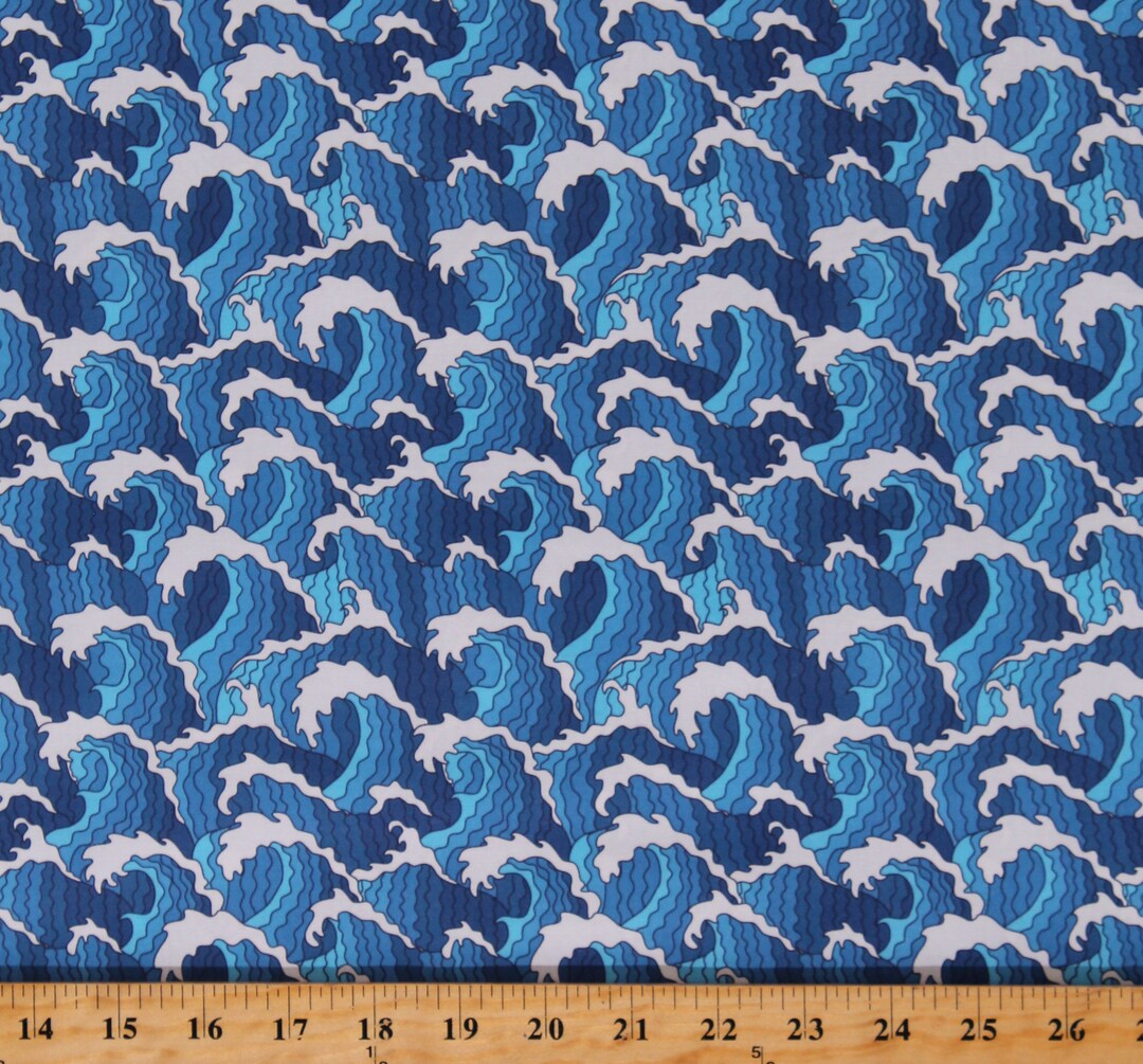 Cotton Waves Oceans Water Landscape Lakes Blue Cotton Fabric Print by ...