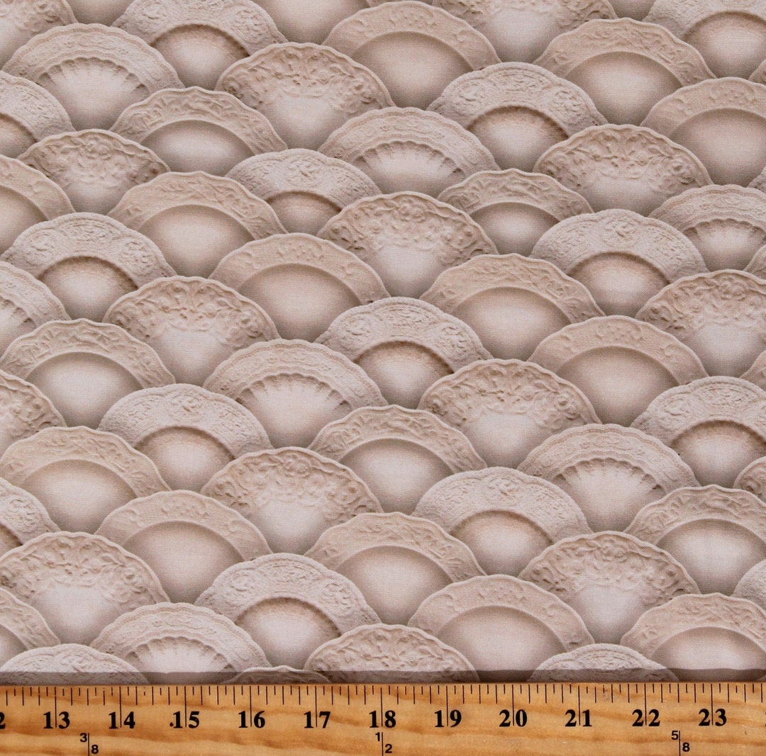 Cotton Plates Table Setting Dishes Silverware on Cream Cotton Fabric ...