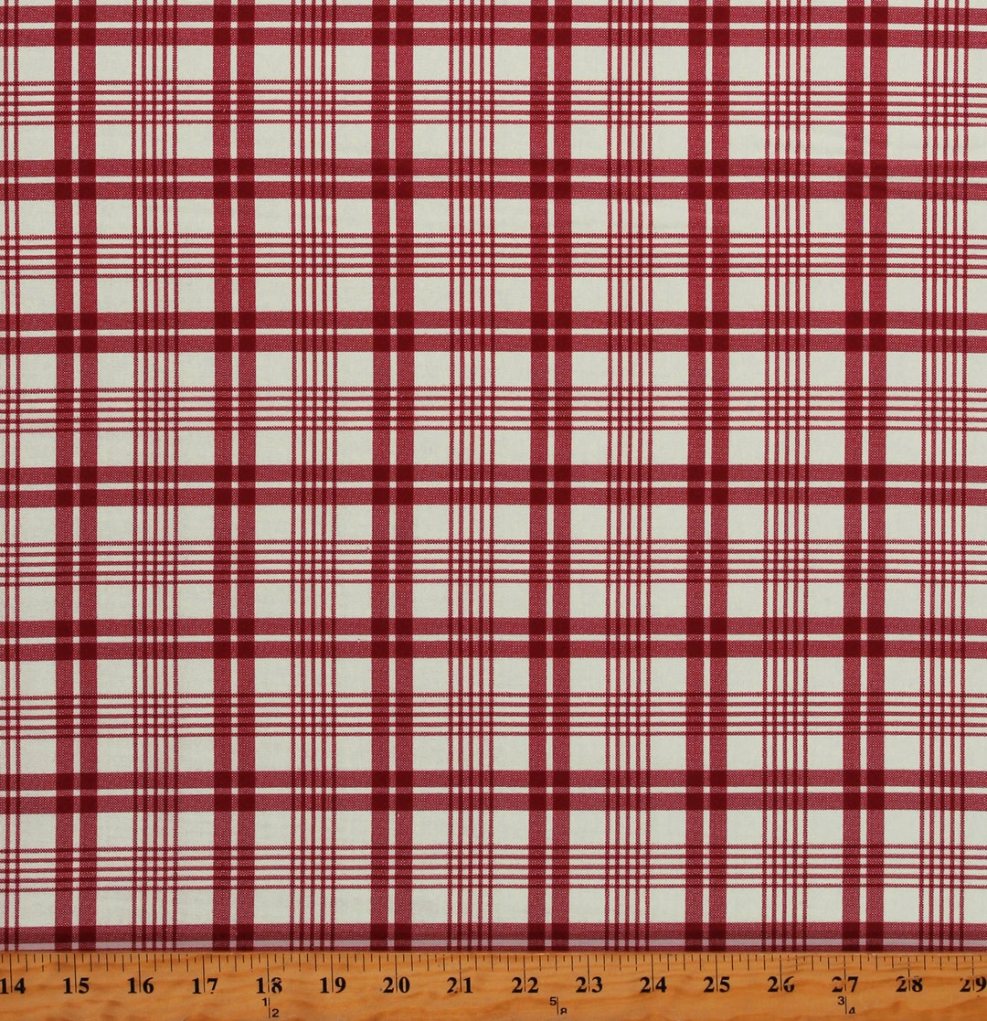 Cotton Rooster Farm House Deep Red Plaid Stripes Striped Lines ...