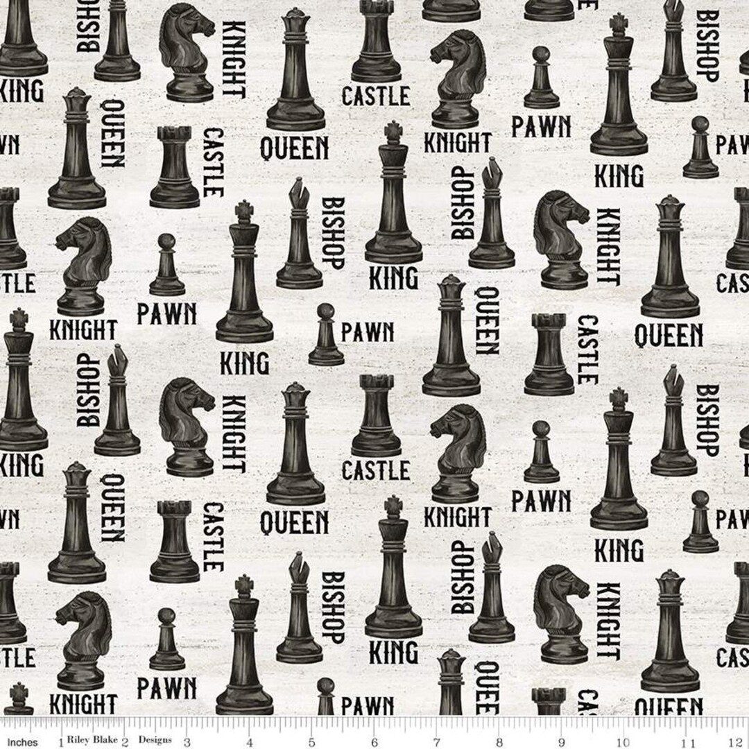 Cotton Chess Pieces Board Games on White Chessman Pawns Cotton Fabric ...