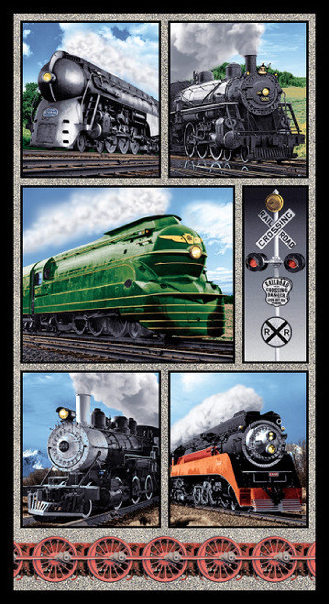 24" X 44" Panel Trains Railroad Locomotives Transportation on the Right ...