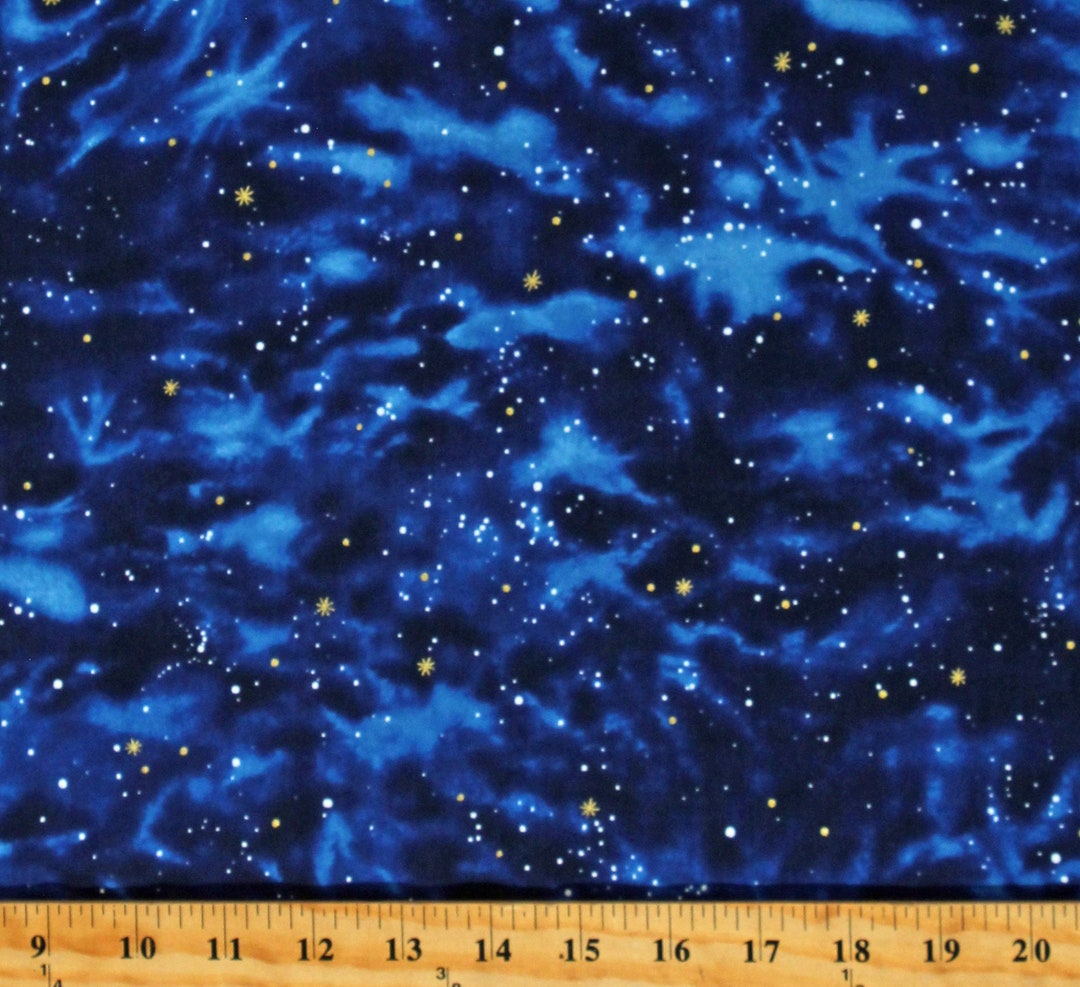 Cotton Stars Starry Night Sky Galaxy Gold Metallic Shimmer Skygazers 5 ...