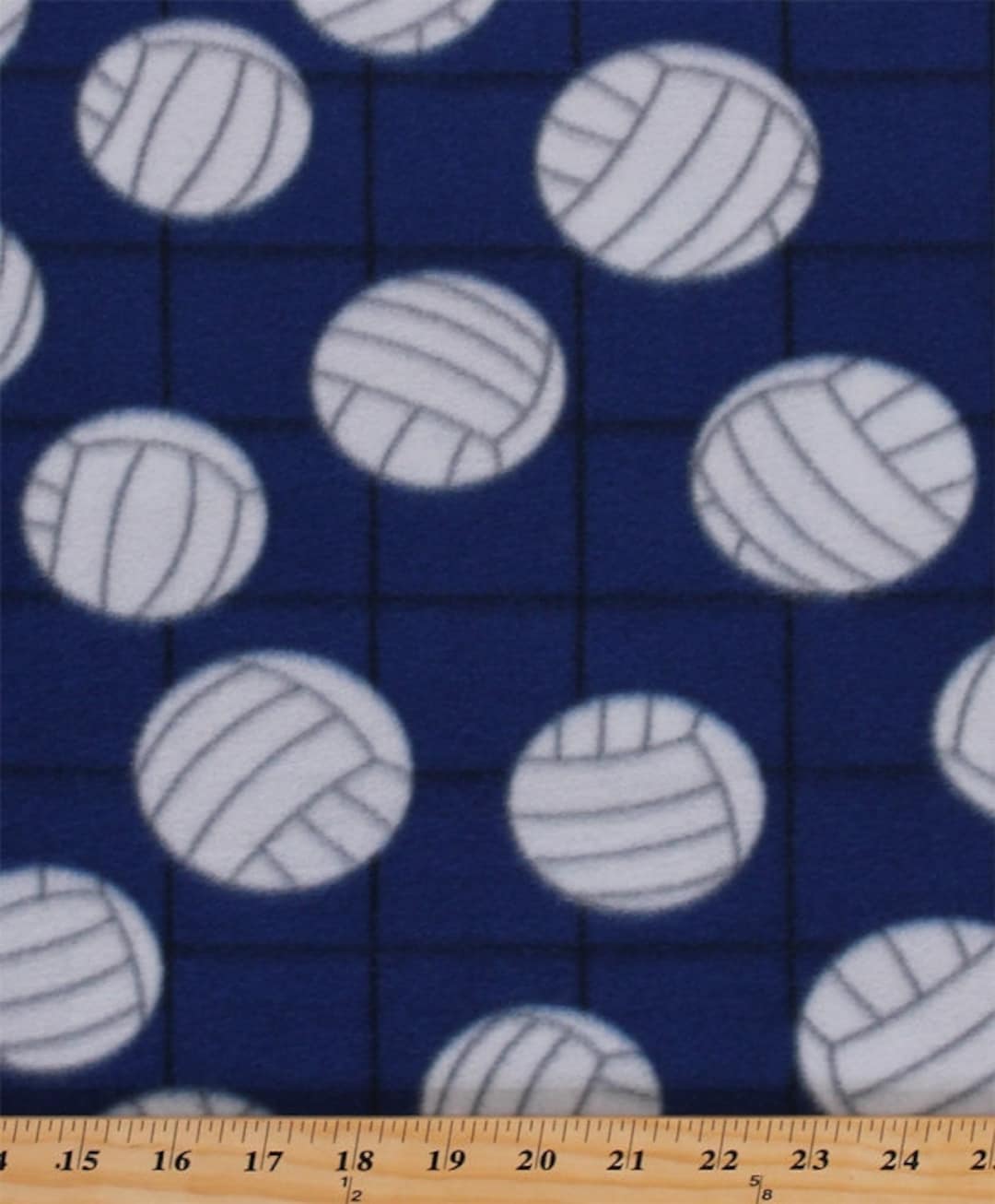 Fleece Volleyballs on Net Blue Sports Fleece Fabric Print by the Yard ...