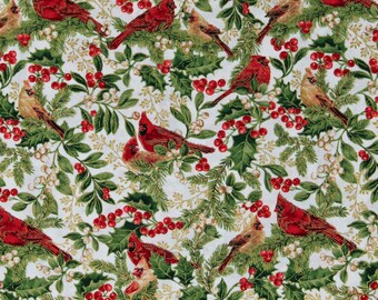 Cardinals Fabric Cardinals by Crystal Walen Birds Gold Leaves Winter ...