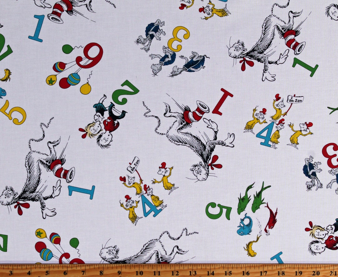 Cotton Dr. Seuss 123 Kids Numbers Counting Learning White Cotton Fabric ...