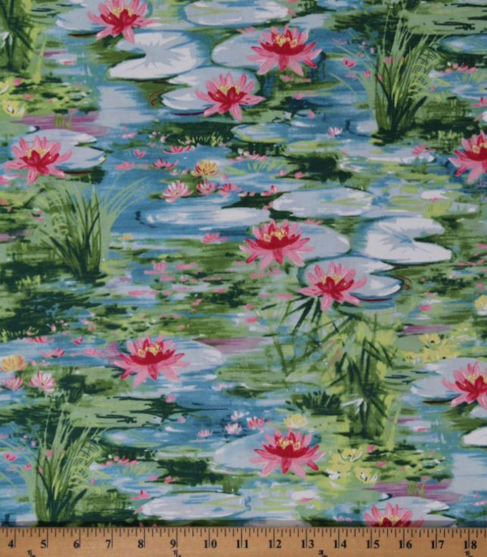 Cotton Landscape Lily Pads Water Lilies Lotus Flowers Floral Pond ...