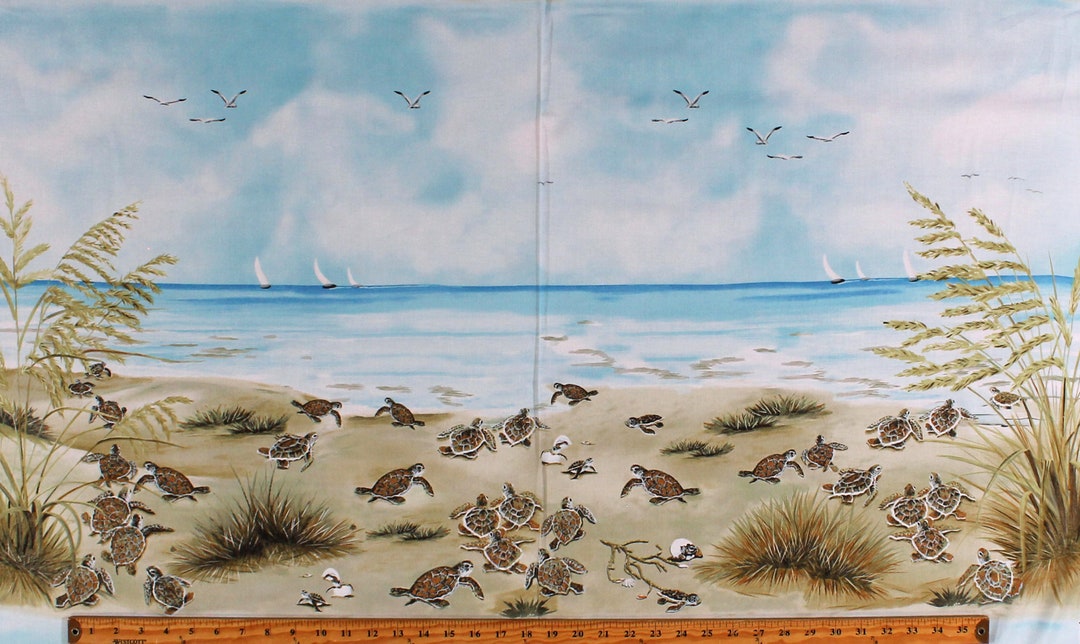 24" X 44" Panel Turtle March Beach Oceanfront Seaside Sea Turtles ...