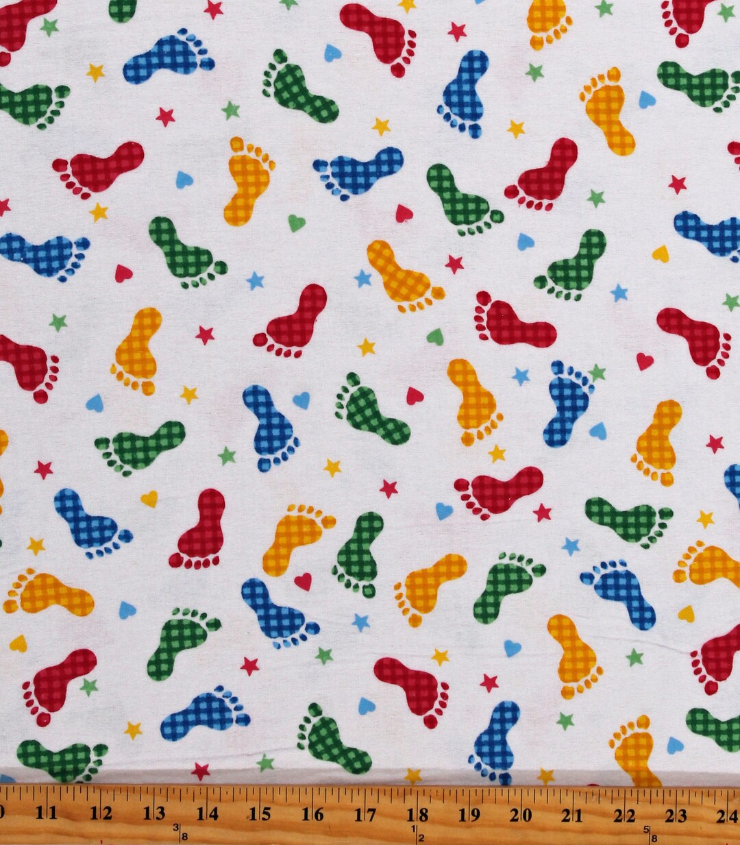 Flannel Footprints Multi-color Feet Stars Hearts Kids Babies Baby ...