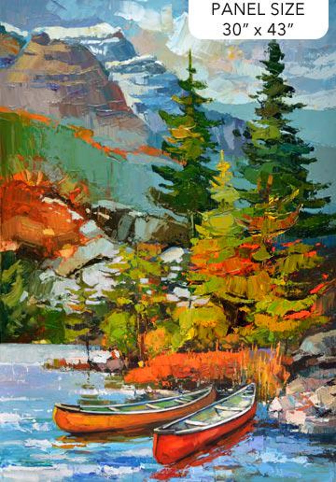 30" X 43" Panel Silent Lake Canoe Water Shore Trees Mountains by ...