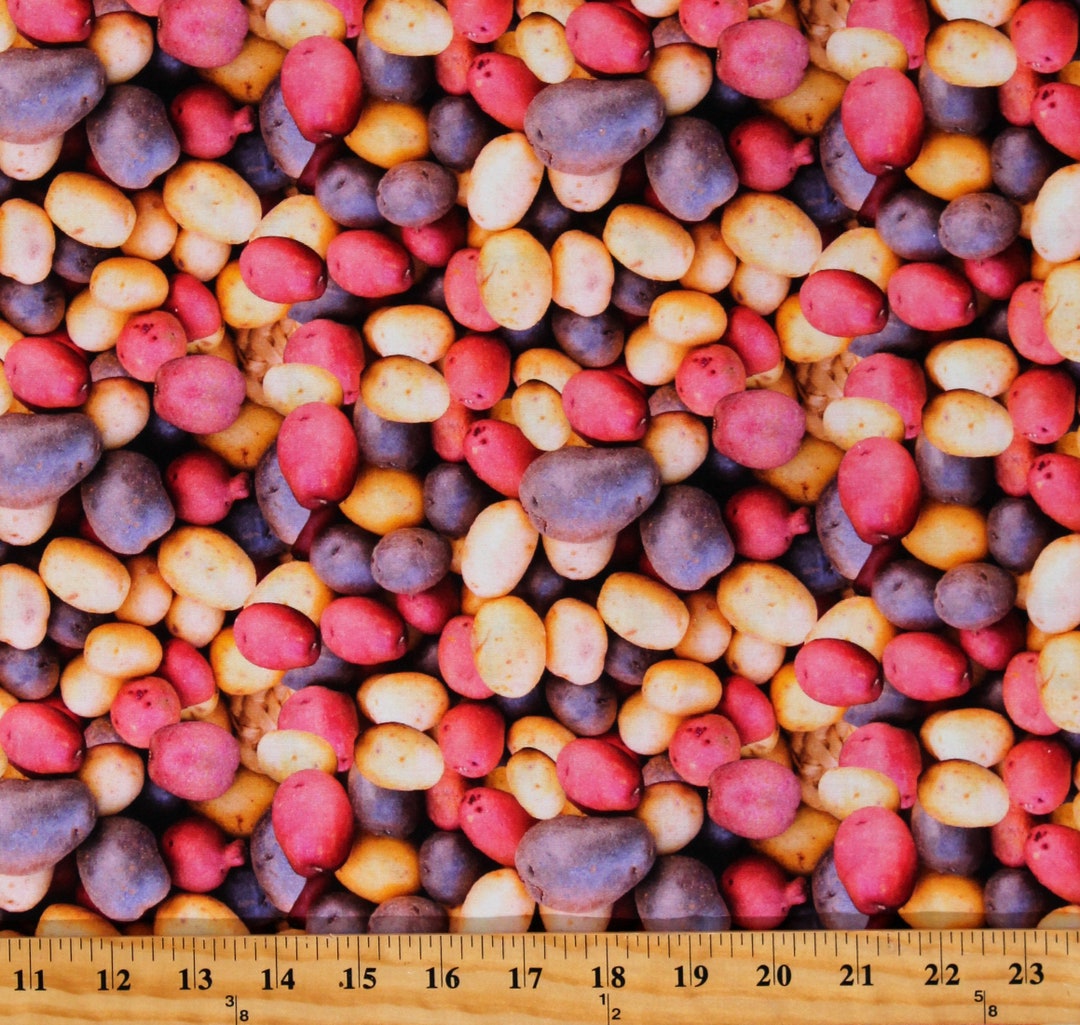 Cotton Food Potatoes Fruits Vegetables Multicolor Cotton Fabric Print ...